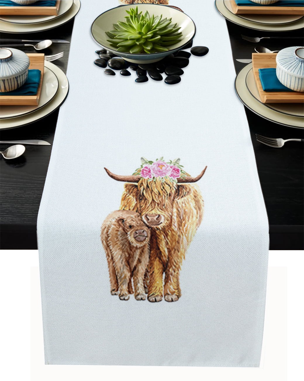 Table Runner Dresser Scarves 60 Inch Long, Highland Cattle Yak Cow with ...