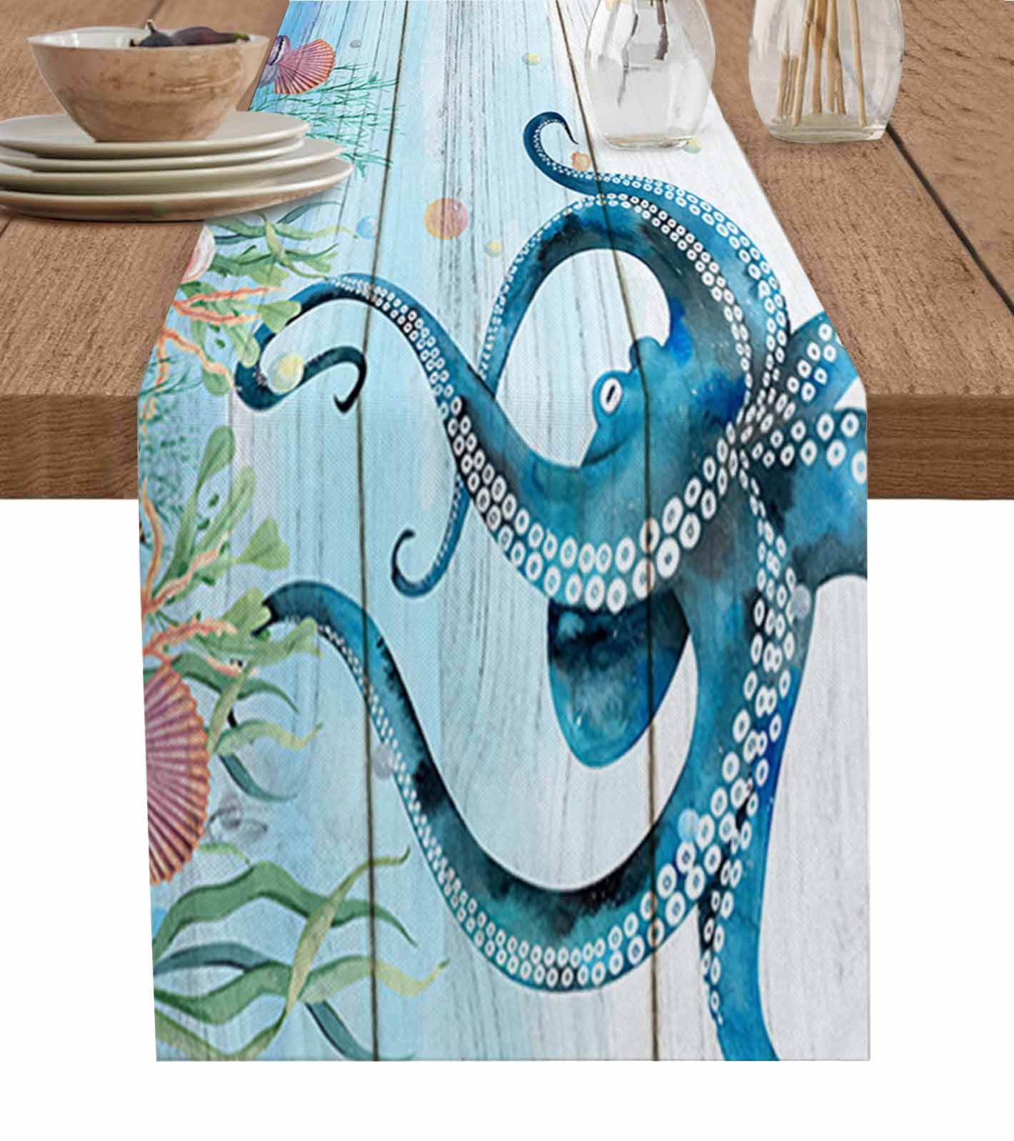 Table Runner Dresser Scarves 60 Inch Long, Marine Ocean Octopus Huge ...
