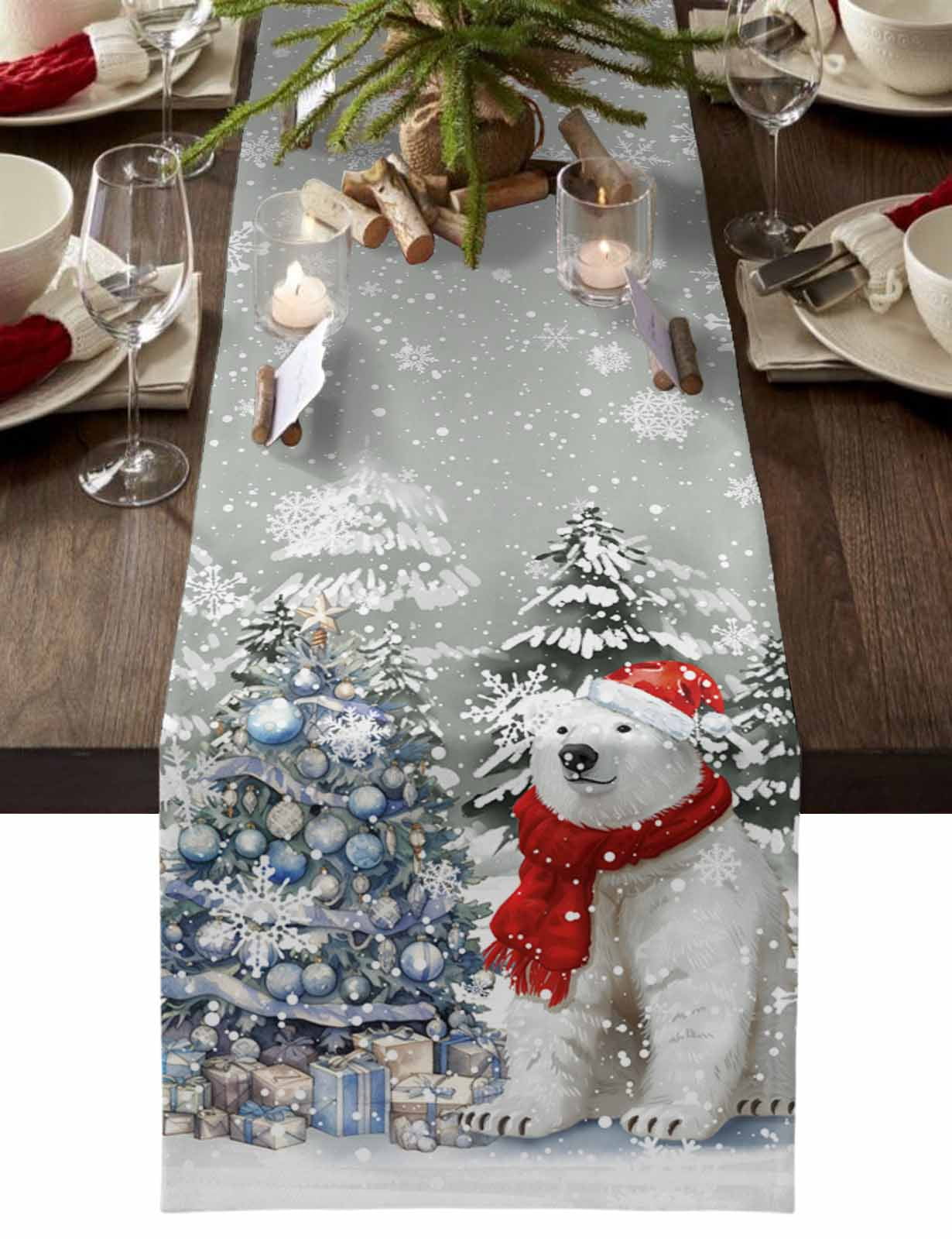 Table Runner Dresser Scarves 60 Inch Long, Merry Christmas Polar Bear ...