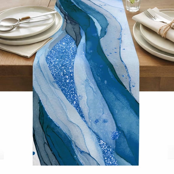 Table Runner Dresser Scarves 60 Inch Long,Modern Blue Stripe Polka Dot ...