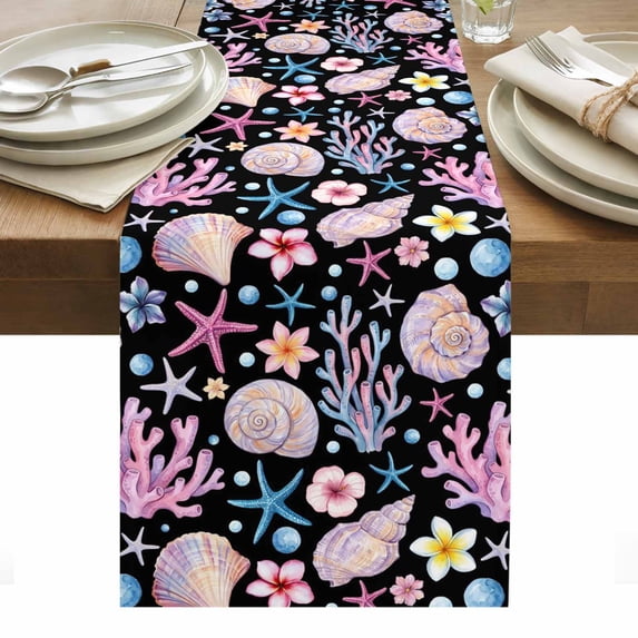 Table Runner Dresser Scarves 60 Inch Long,Nautical Ocean Coral Shell ...