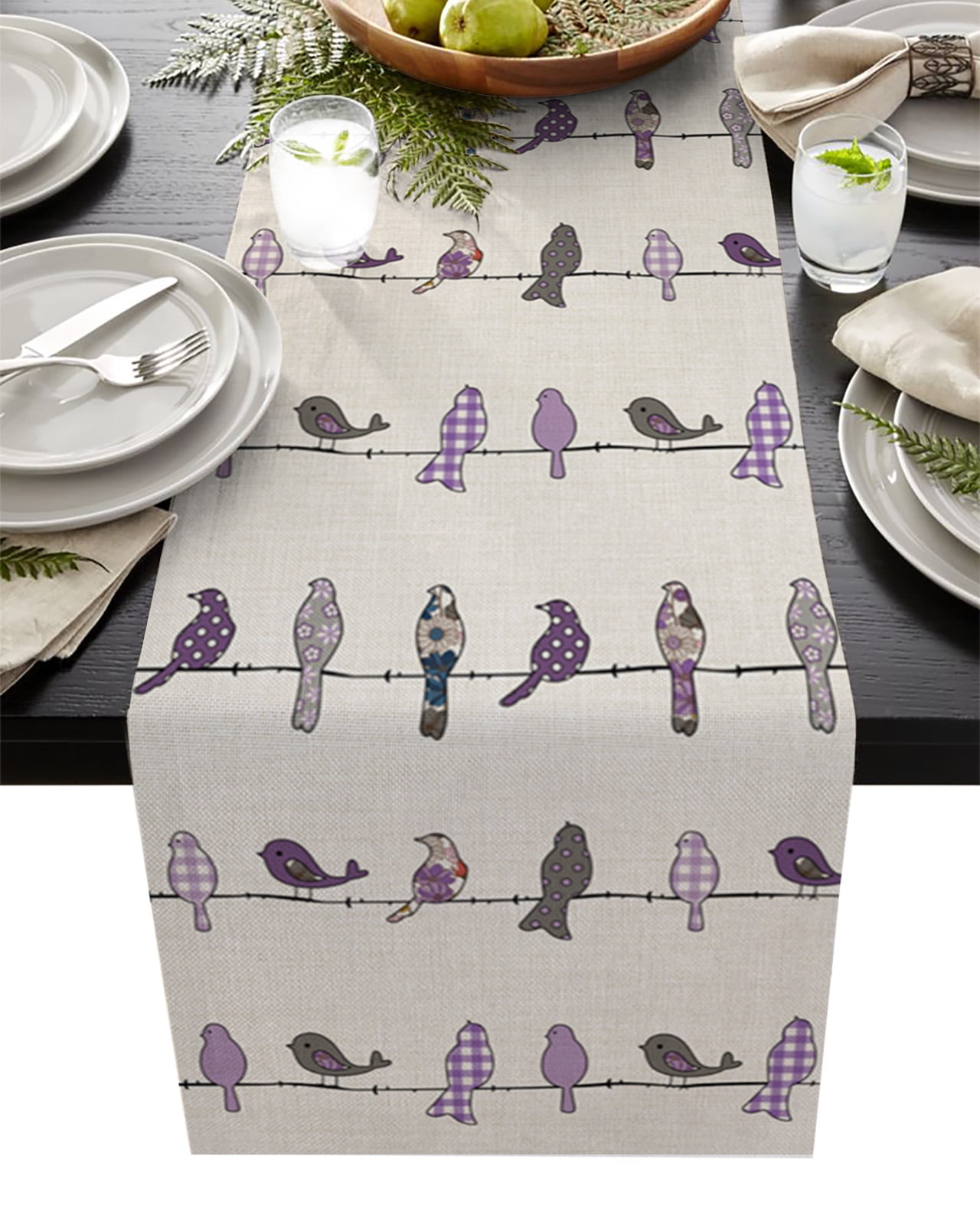 Table Runner Dresser Scarves 60 Inch Long, Purple Grey Bird Animal on ...