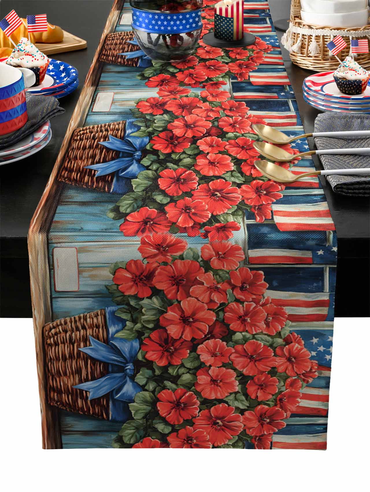 Table Runner Dresser Scarves 60 Inch Long,Red Begonia Flower Retro Wood ...