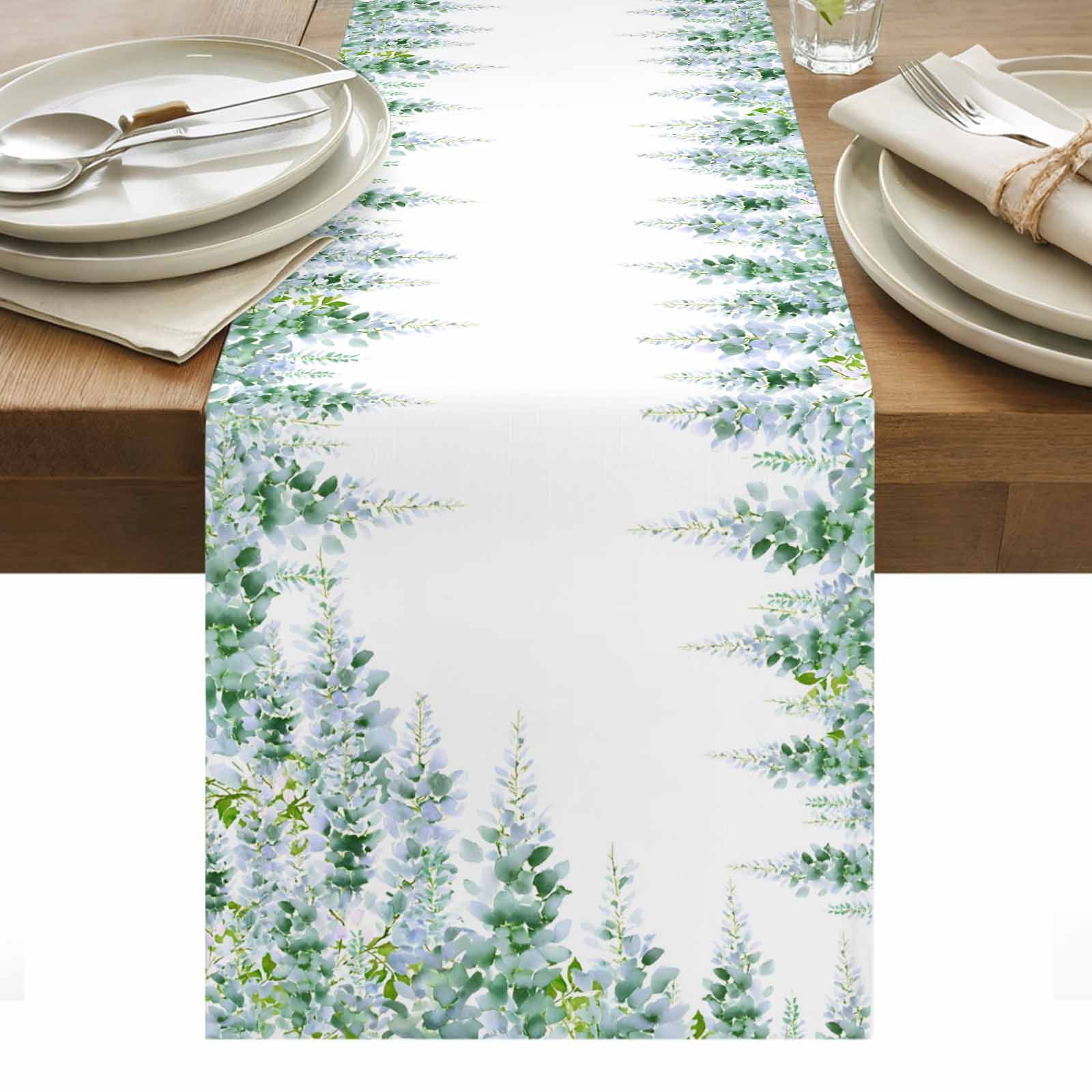 Table Runner Dresser Scarves 60 Inch Long,Rustic Green Flower Leaf ...
