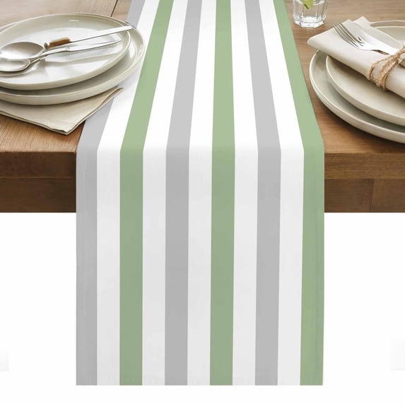 Table Runner Dresser Scarves 60 Inch Long,Sage Green and Grey Stripe ...