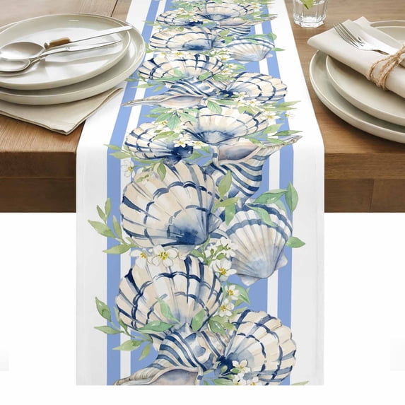 Table Runner Dresser Scarves 60 Inch Long,Summer Sea Conch Shells Linen ...