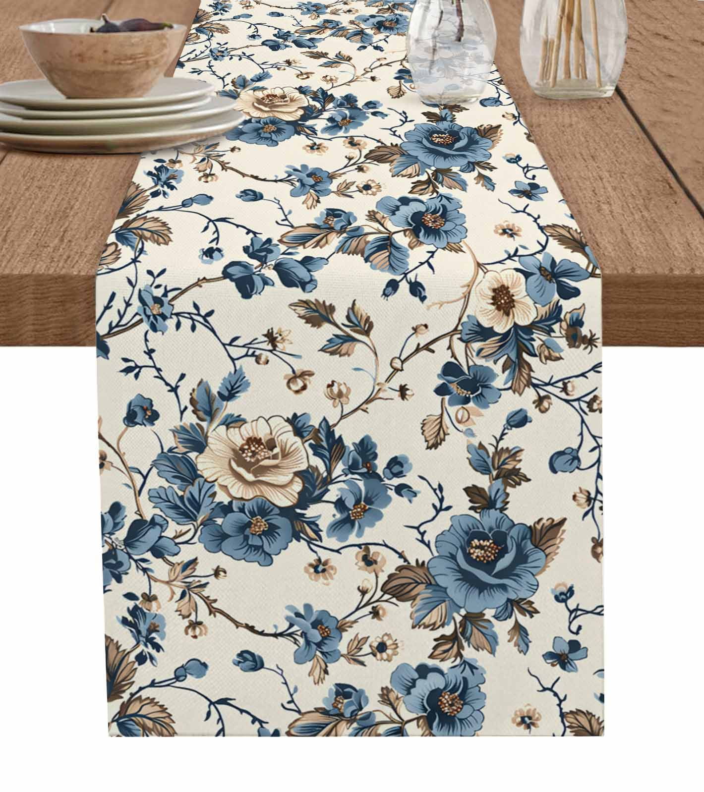 Table Runner Dresser Scarves 60 Inch Long,Vintage Blossom Flower Leaves ...