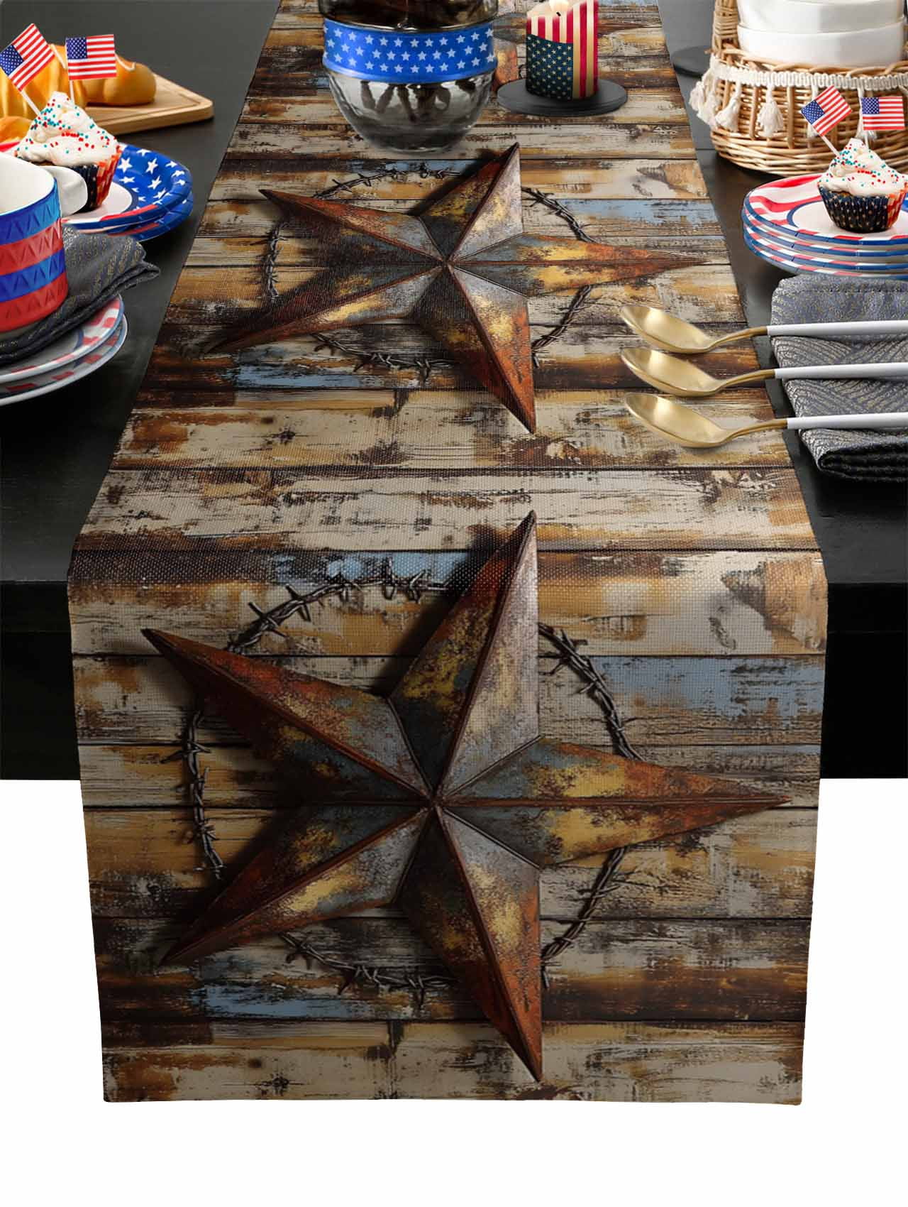 Table Runner Dresser Scarves 60 Inch Long,Vintage Country Star on Wood ...