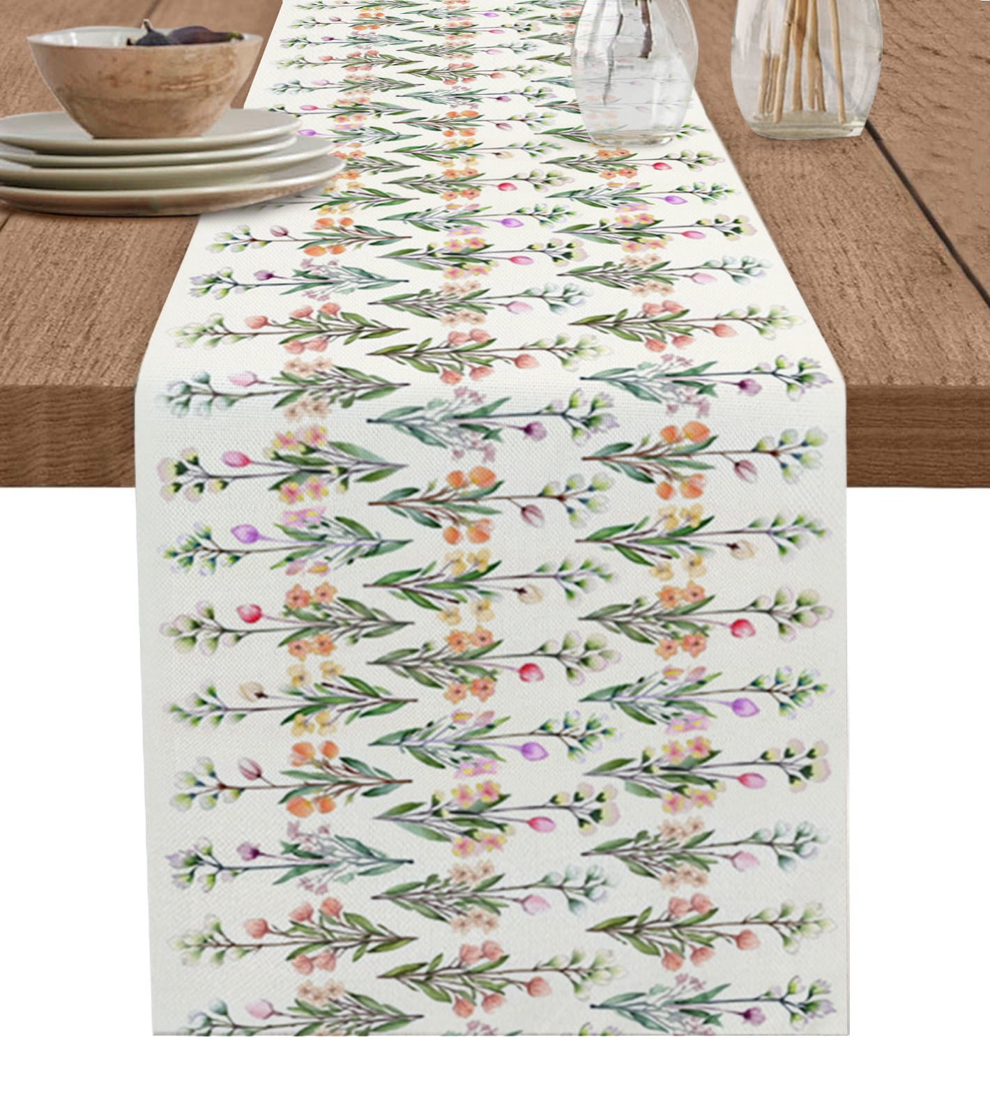 Table Runner Dresser Scarves 60 Inch Long, Watercolor Flower Leaves ...