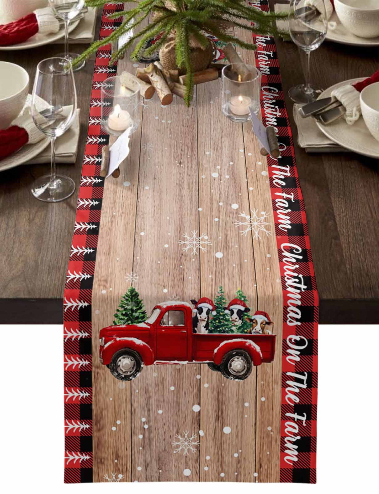 Table Runner Dresser Scarves 60 Inch Long,Xmas Truck Farm Cow Retro ...