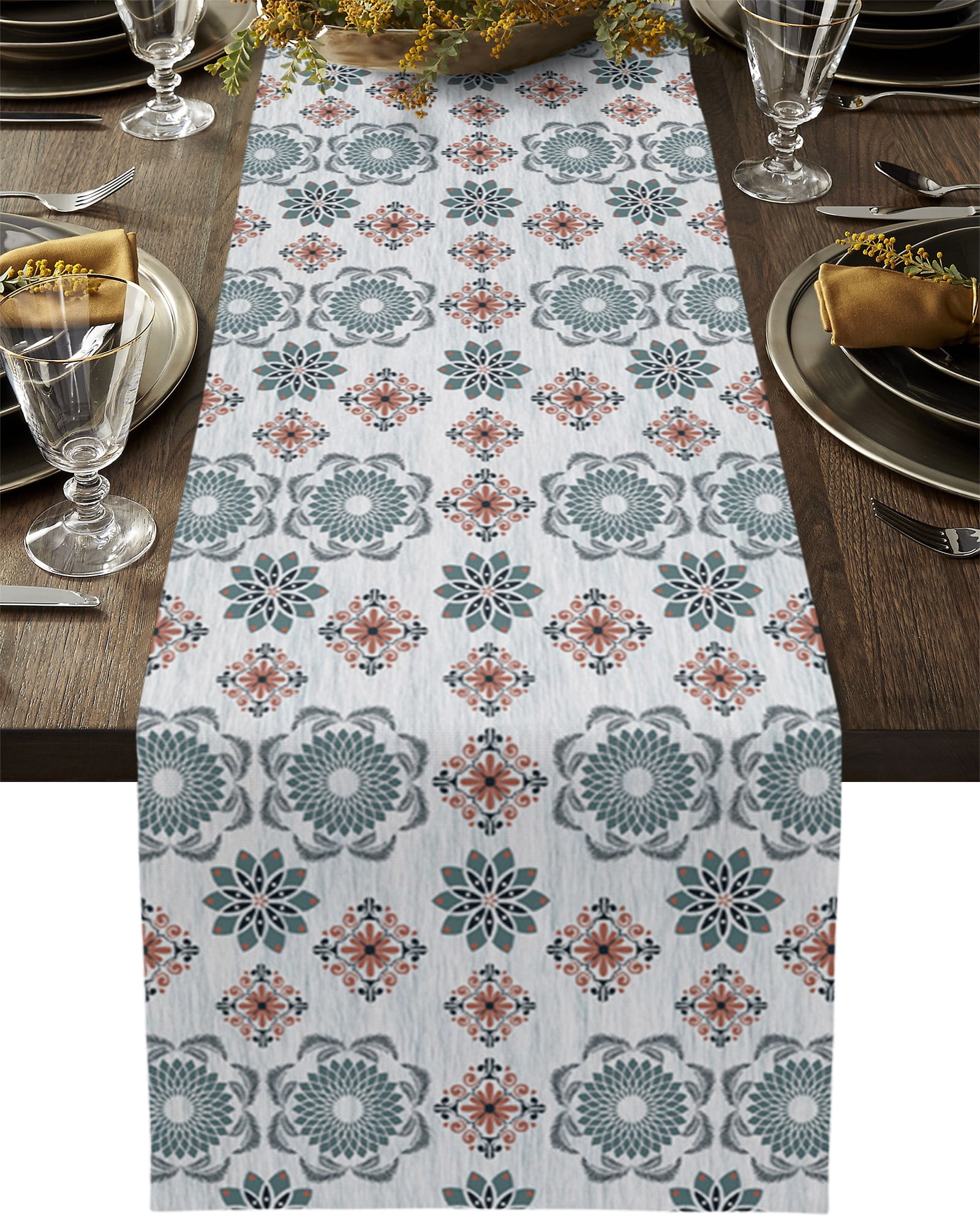 Table Runner Dresser Scarves 70 Inch Long, Abstract Geometric Flower ...