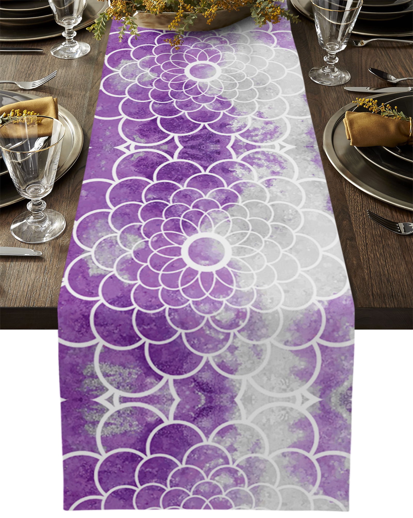 Table Runner Dresser Scarves 70 Inch Long, Abstract Geometry Flower ...