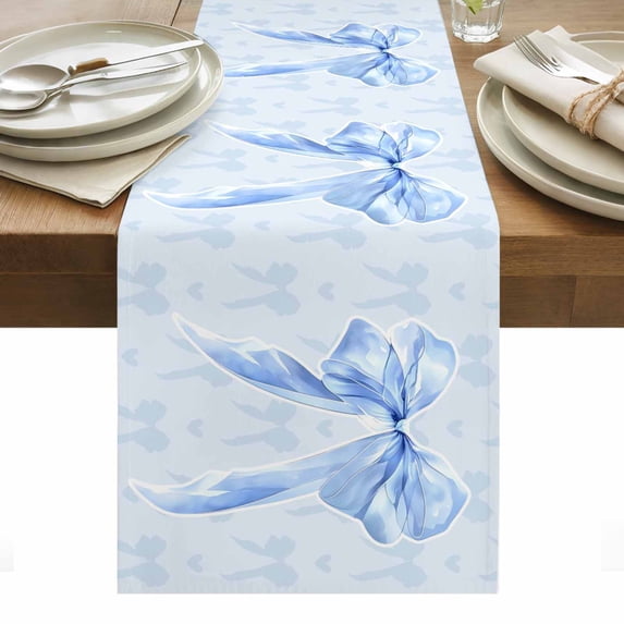 Table Runner Dresser Scarves 70 Inch Long,Blue Bow Love Heart Linen ...