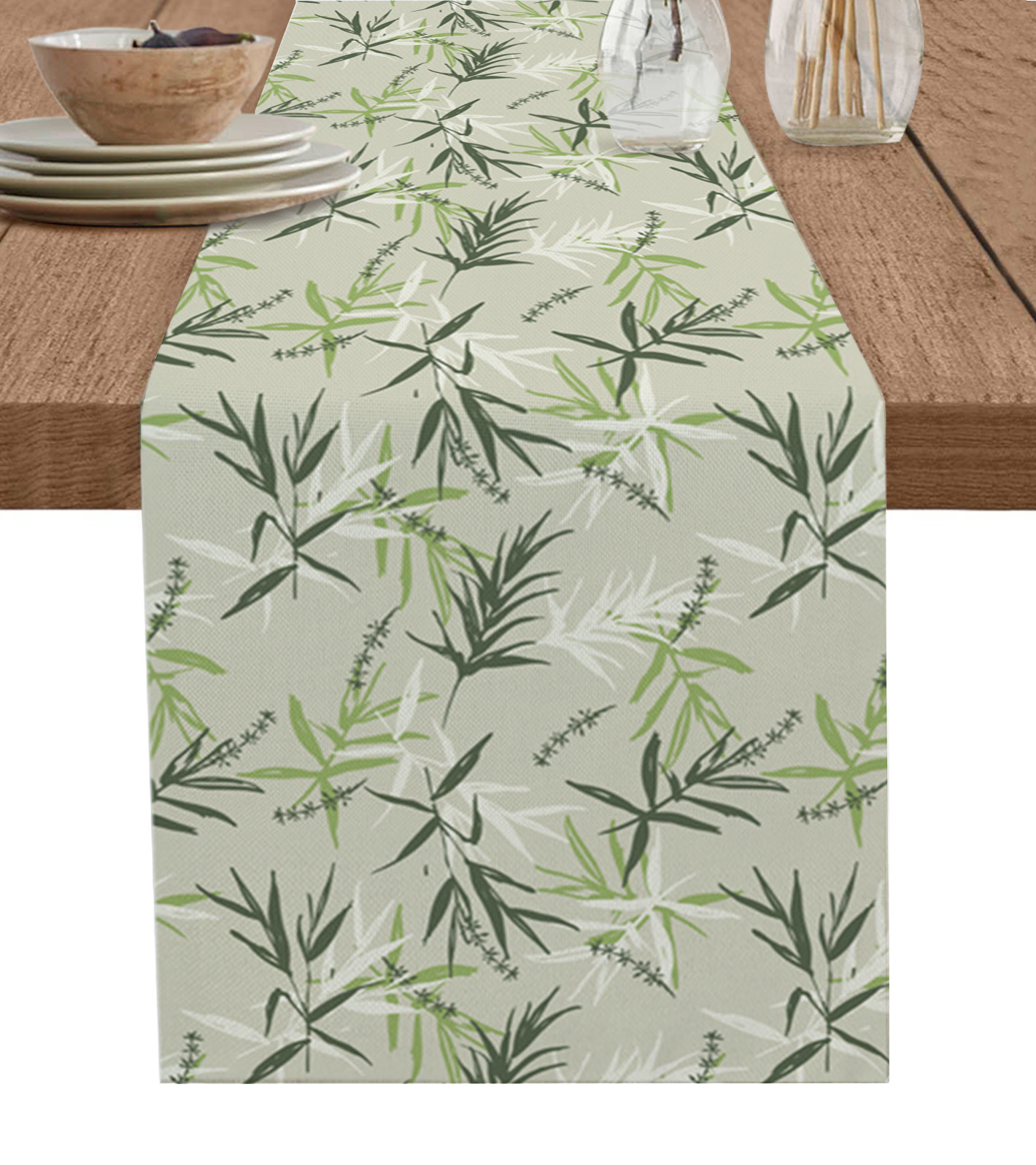 Table Runner Dresser Scarves 70 Inch Long, Chinese Green Bamboo Leaves ...