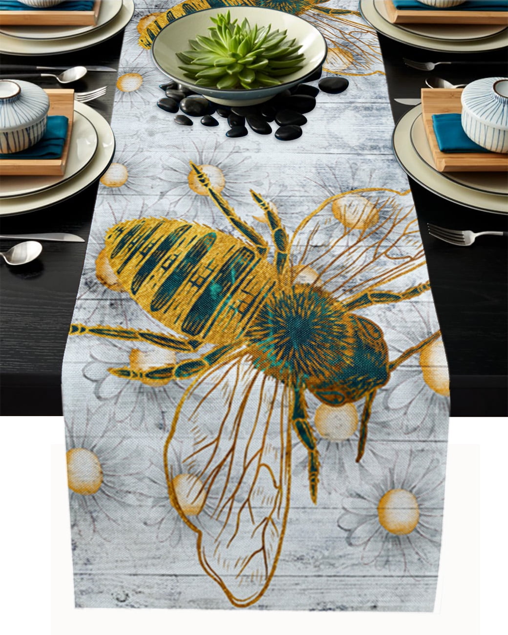 Table Runner Dresser Scarves 70 Inch Long, Farm Bumblebee Bee and Daisy ...