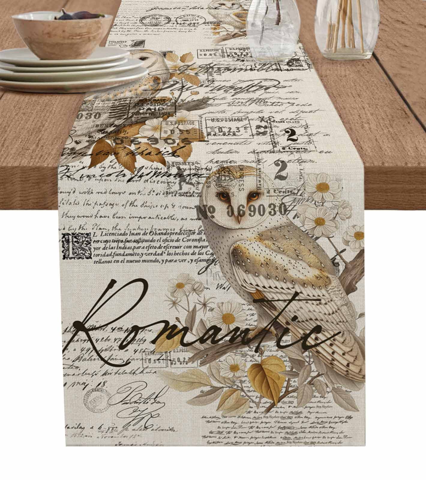 Table Runner Dresser Scarves 70 Inch Long,Farm Owl Tree Branch Flower ...
