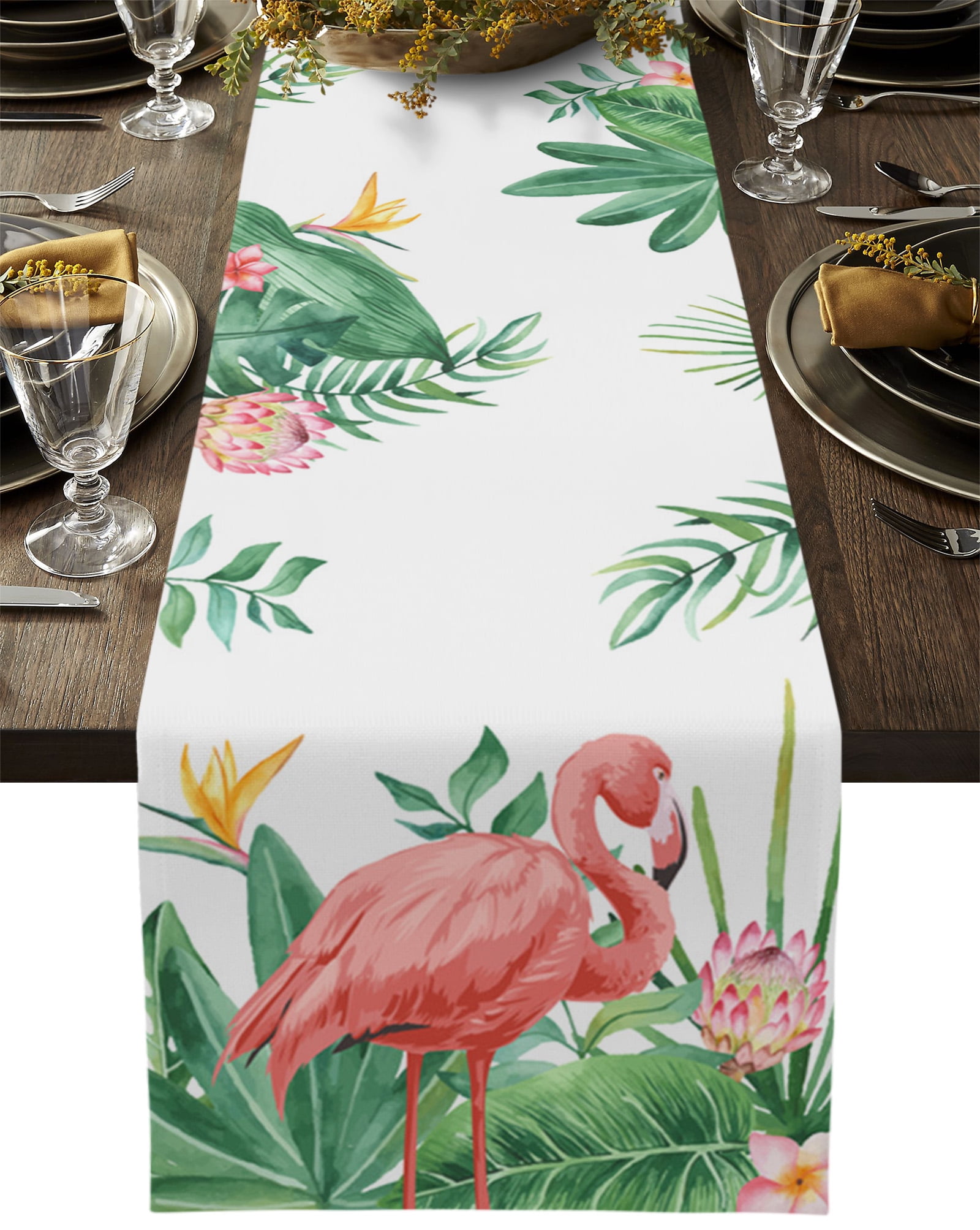 Table Runner Dresser Scarves 70 Inch Long, Green Botanical Leaves ...