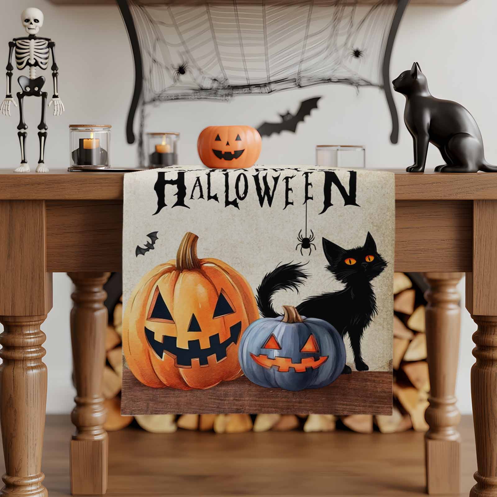 Table Runner Dresser Scarves 70 Inch Long,Halloween Pumpkin Ghost Face ...