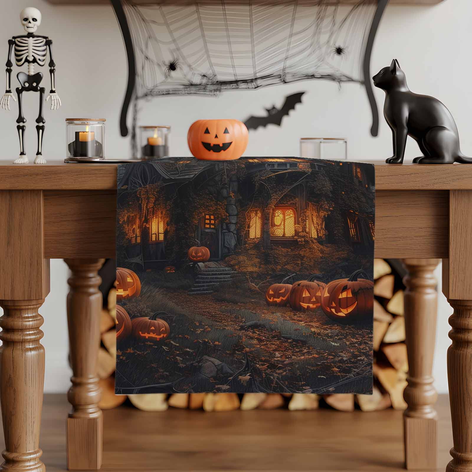 Table Runner Dresser Scarves 70 Inch Long,Halloween Scary House Pumpkin ...