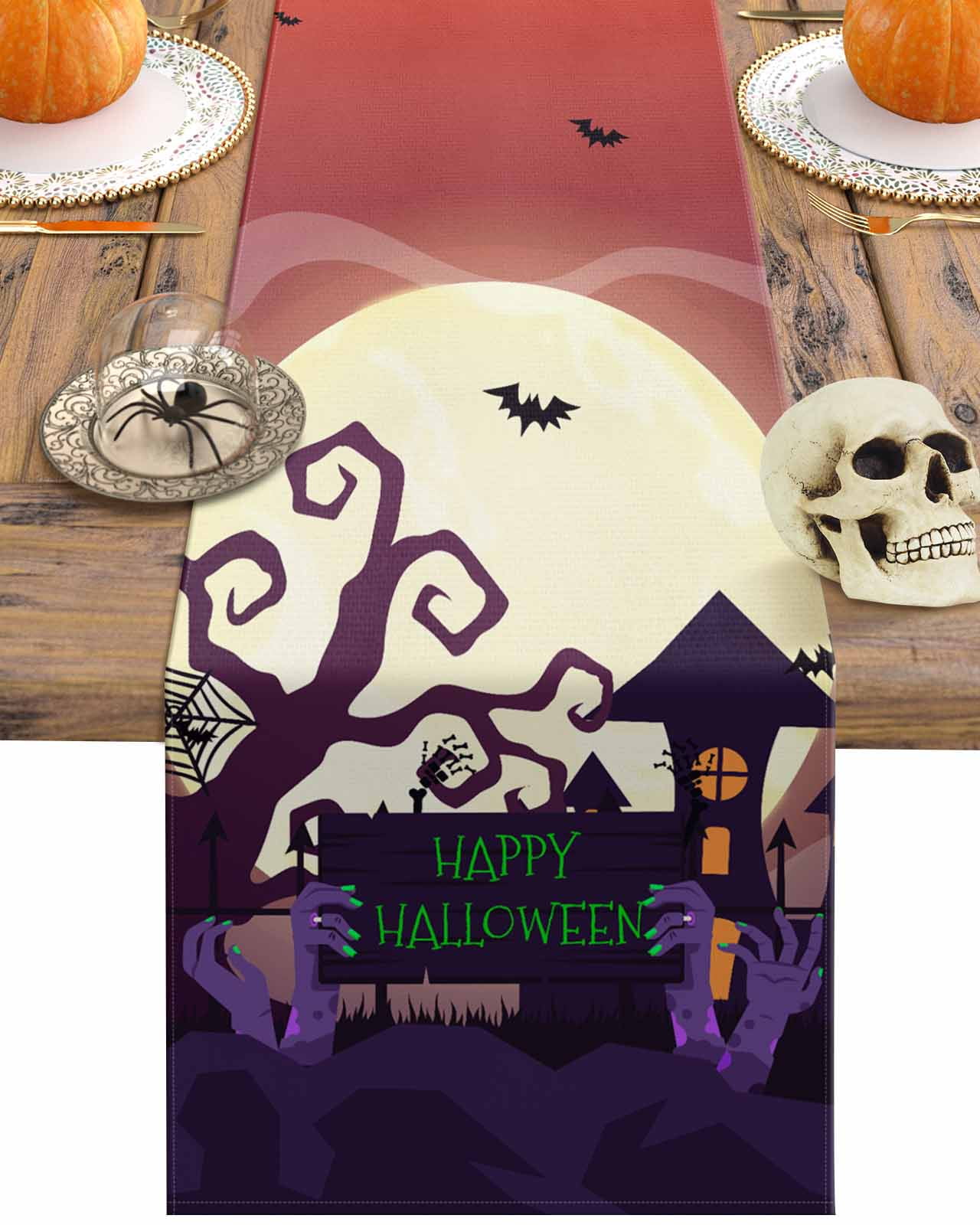 Table Runner Dresser Scarves 70 Inch Long, Happy Halloween Scary Hand ...