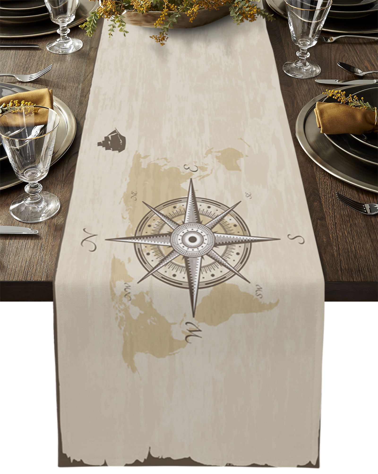 Table Runner Dresser Scarves 70 Inch Long, Marine Nautical Compass and ...