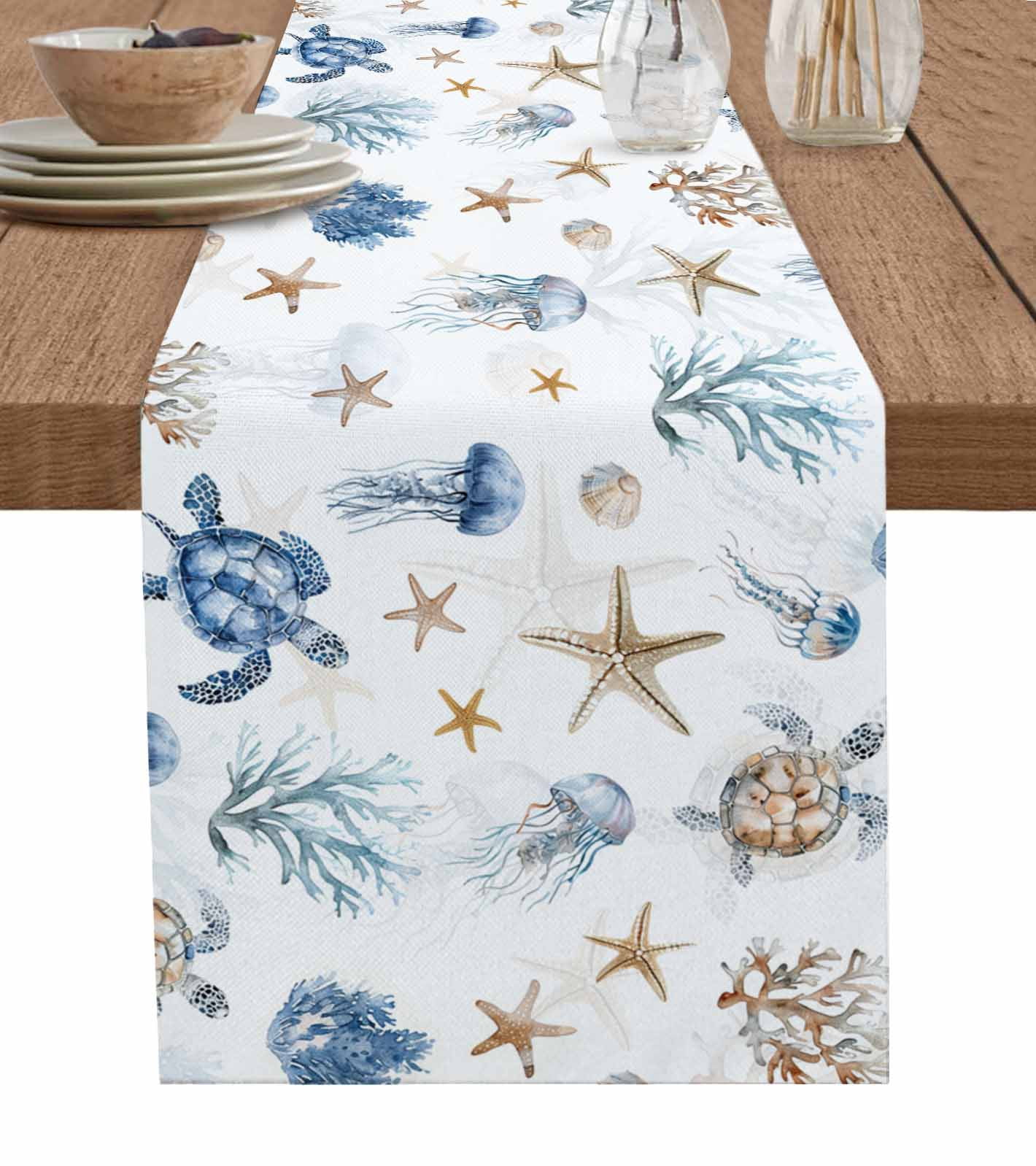 Table Runner Dresser Scarves 70 Inch Long,Marine Starfish Turtle Coral ...