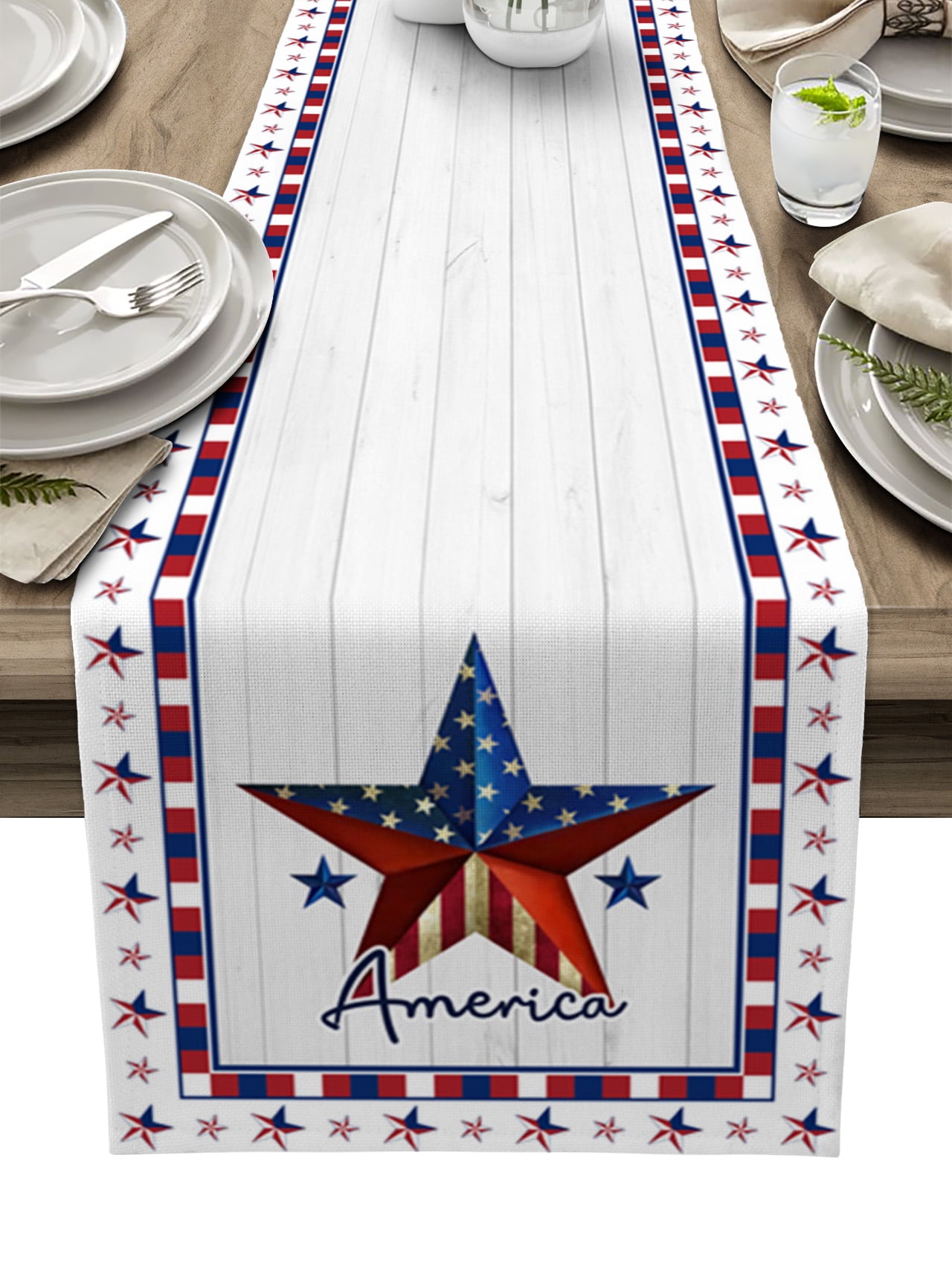 Table Runner Dresser Scarves 70 Inch Long, Memorial Day Stars on Wood ...
