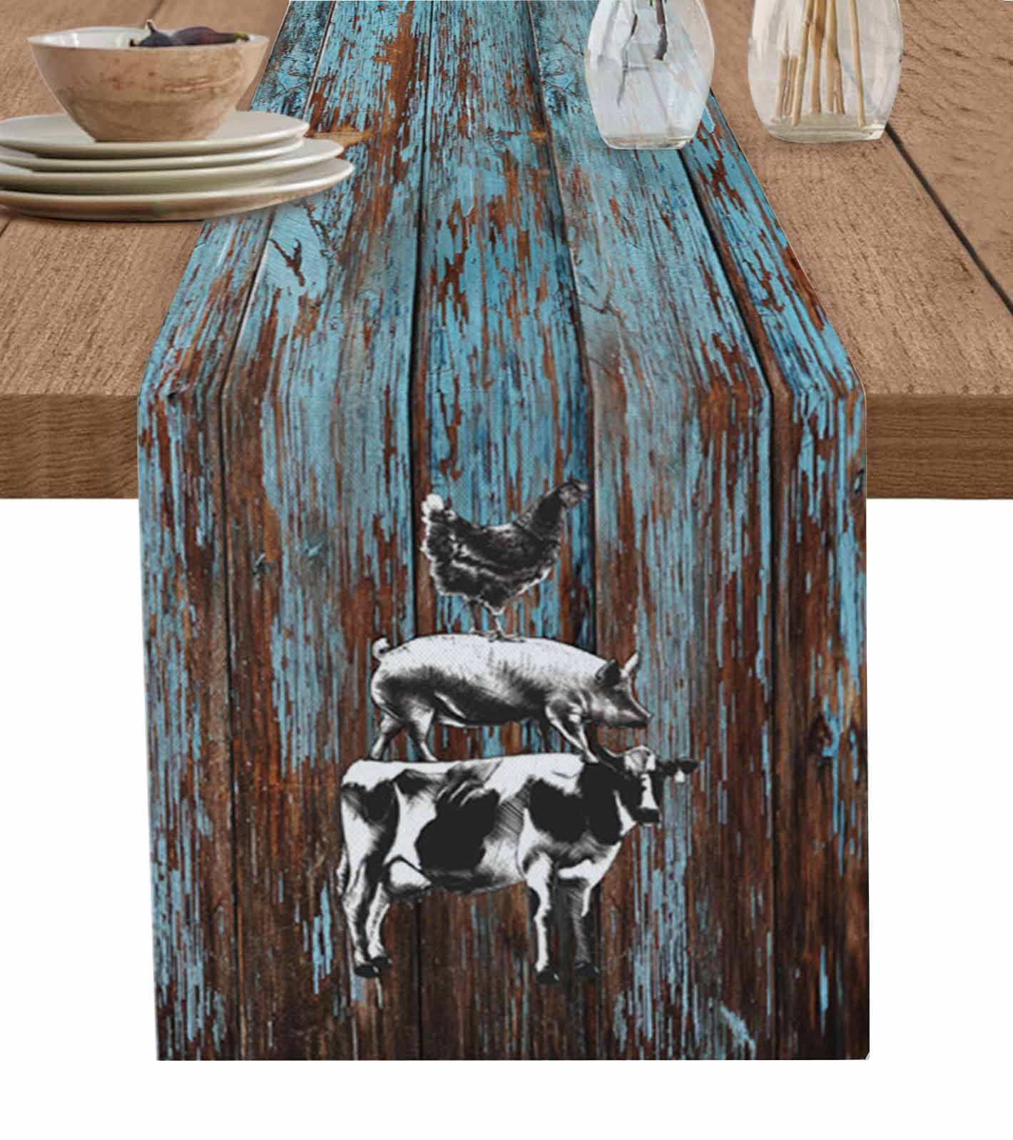 Table Runner Dresser Scarves 70 Inch Long, Rustic Farm Animals Cow Pig ...