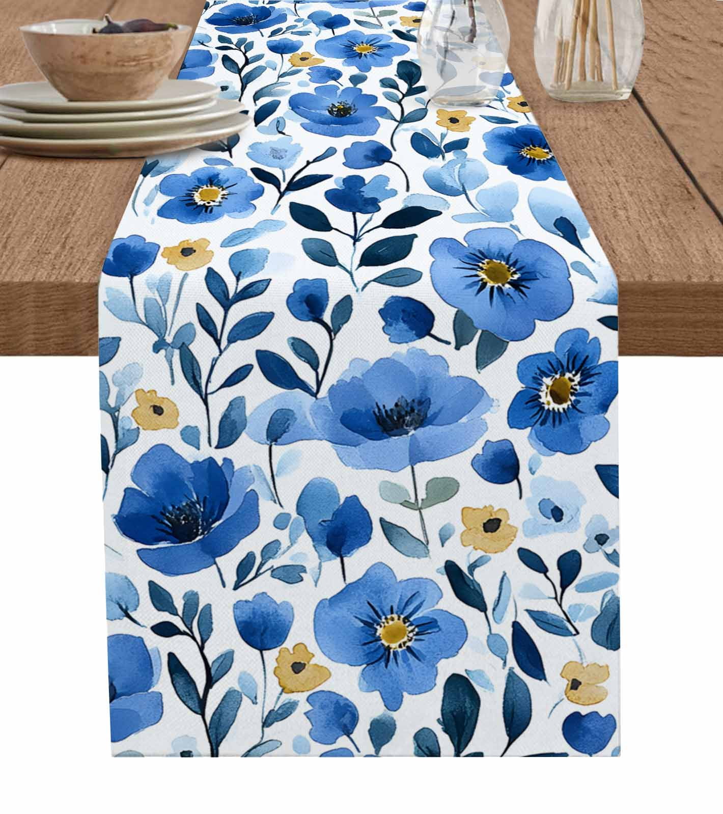 Table Runner Dresser Scarves 70 Inch Long,Watercolor Blossom Blue ...