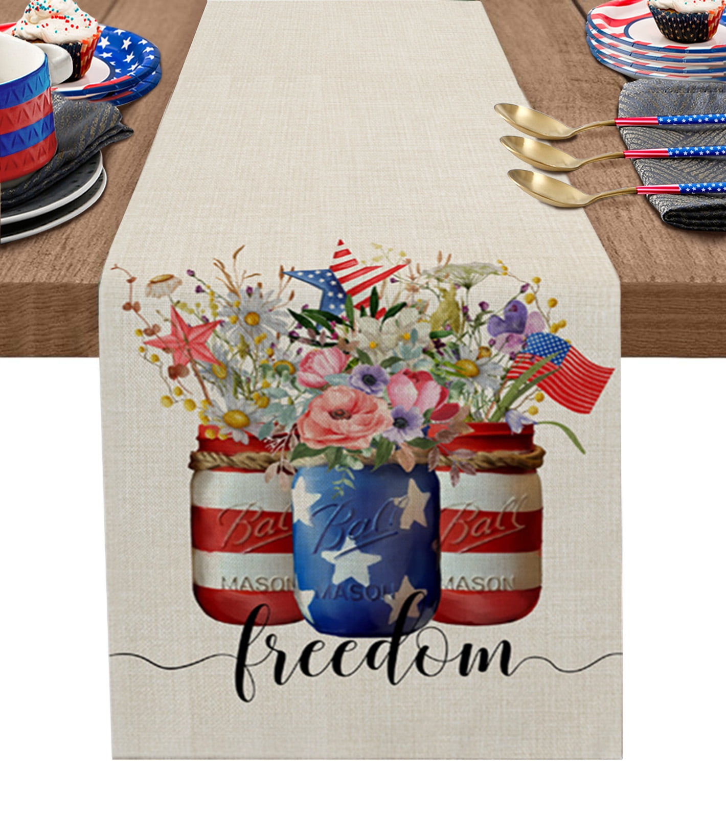 Table Runner Dresser Scarves 72 Inch Long, 4th of July Blossom Flower ...
