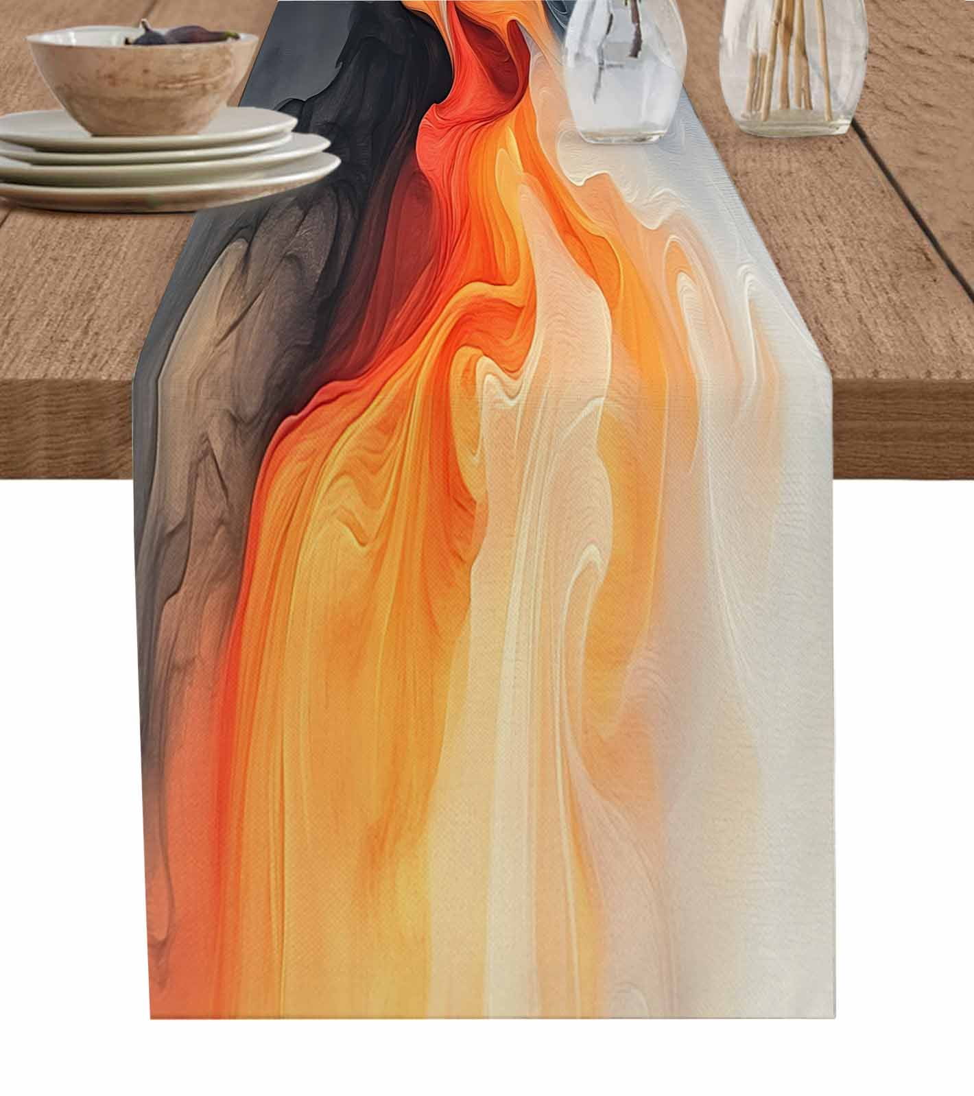 Table Runner Dresser Scarves 72 Inch Long,Abstract Black White Orange ...