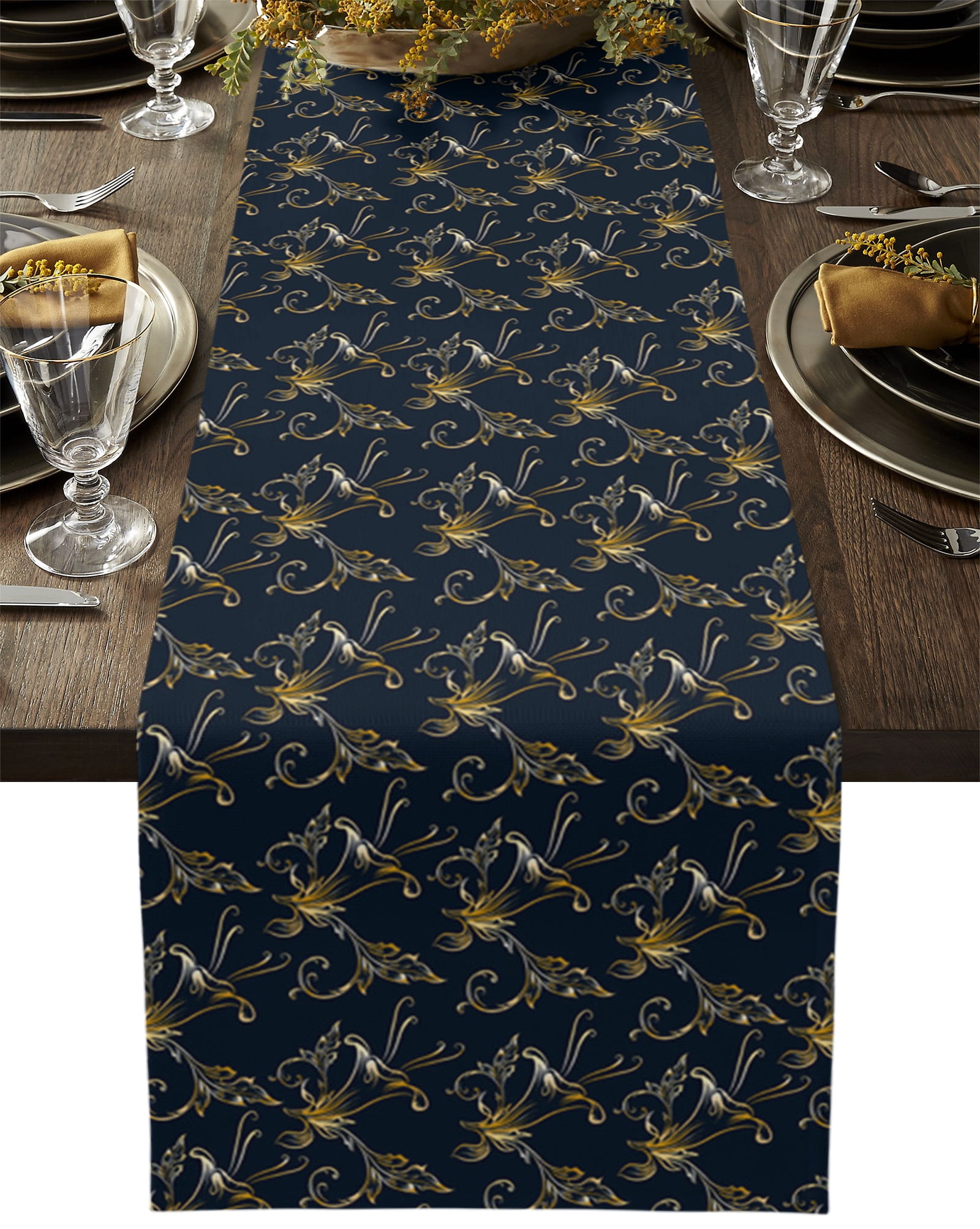 Table Runner Dresser Scarves 72 Inch Long, Abstract Flower Line Texture ...