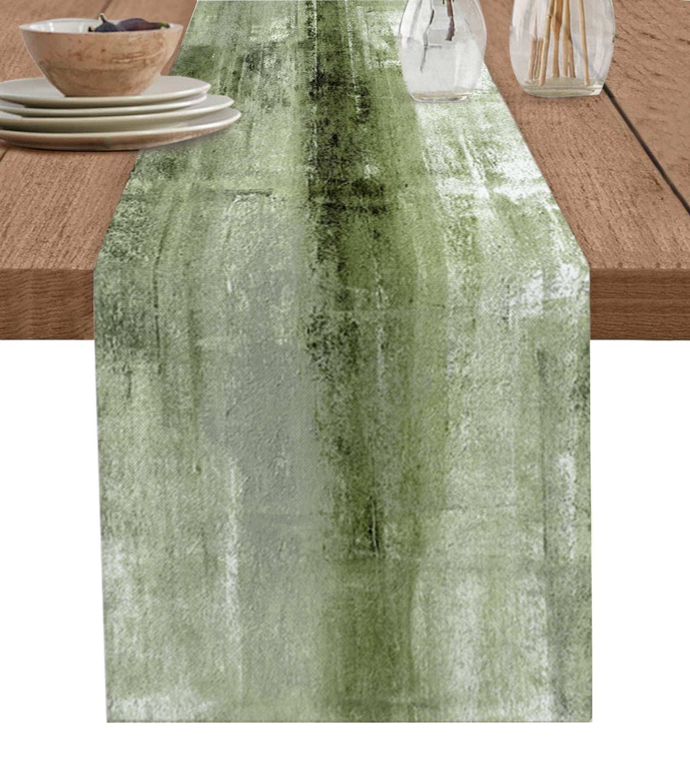 Table Runner Dresser Scarves 72 Inch Long, Abstract Sage Green Oil ...