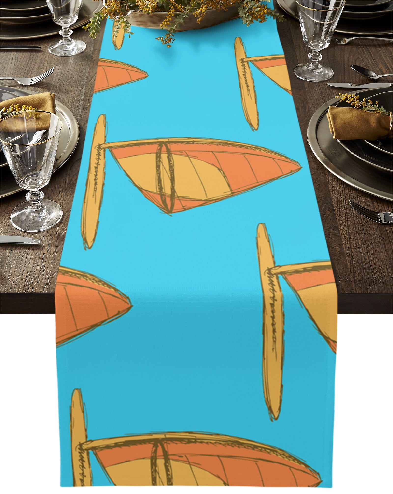 Table Runner Dresser Scarves 72 Inch Long, Abstract Sketch Nautical ...