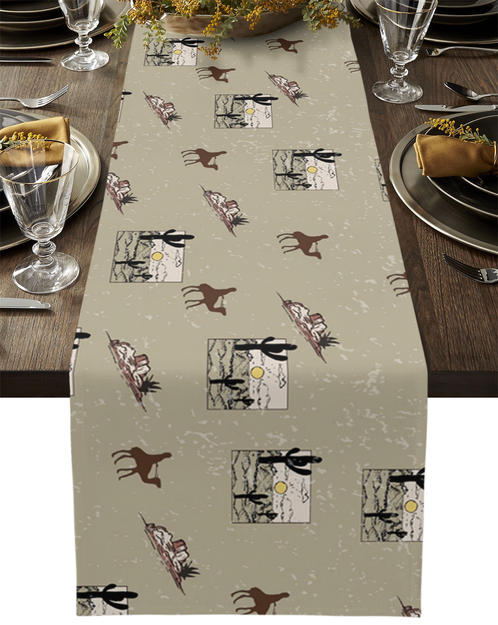 Table Runner Dresser Scarves 72 Inch Long, Abstract Tropical Camel ...