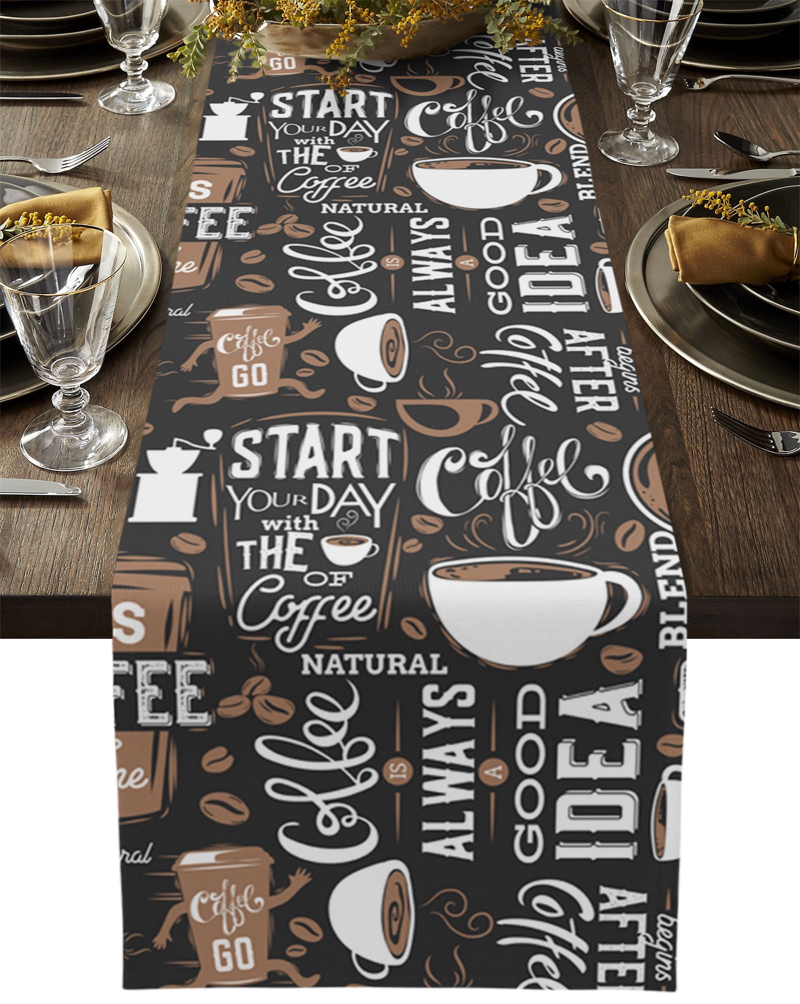 Table Runner Dresser Scarves 72 Inch Long, Aromatic Drink Coffee Bean ...