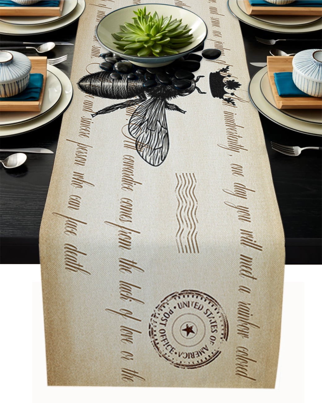 Table Runner Dresser Scarves 72 Inch Long, Black Queen Bee and Crown on ...