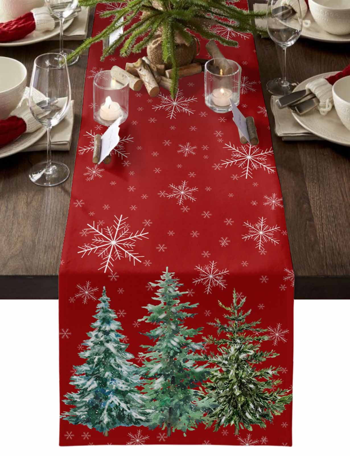 Table Runner Dresser Scarves 72 Inch Long, Christmas Watercolor Green ...
