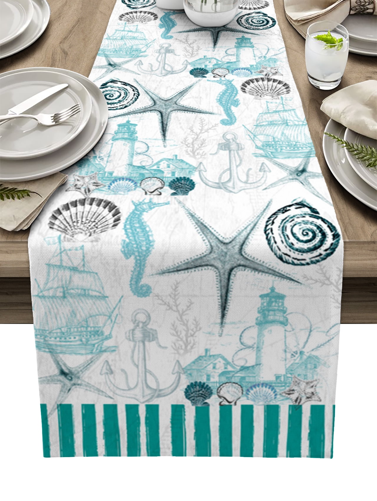 Table Runner Dresser Scarves 72 Inch Long, Coastal Starfish Seahorse ...