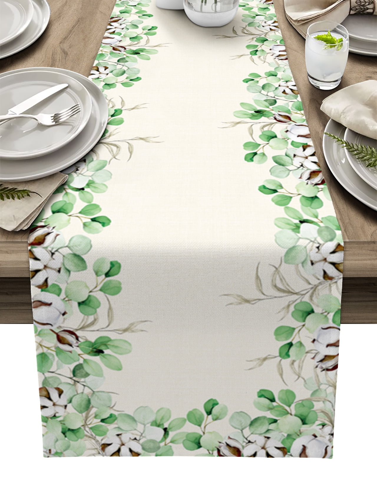 Table Runner Dresser Scarves 72 Inch Long, Cotton Plant Green ...
