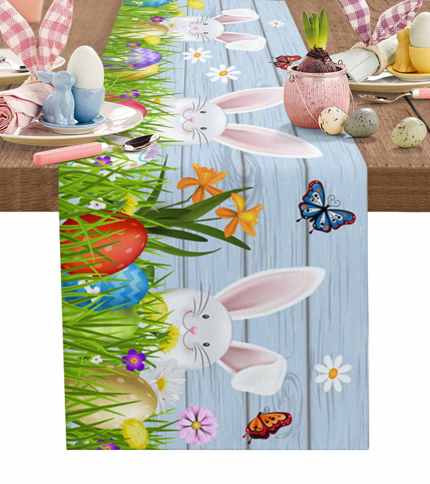 Table Runner Dresser Scarves 72 Inch Long,Easter Eggs Cute Bunny on ...