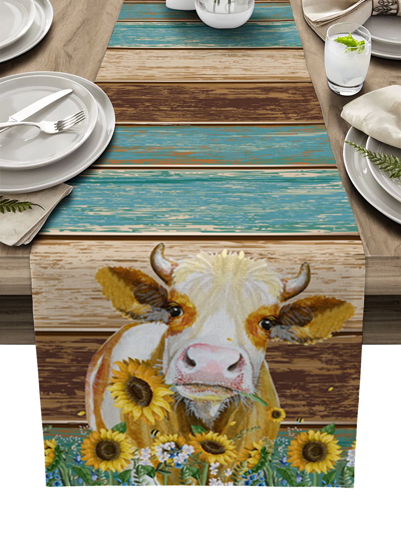 Table Runner Dresser Scarves 72 Inch Long, Farm Animal Cattle Linen ...