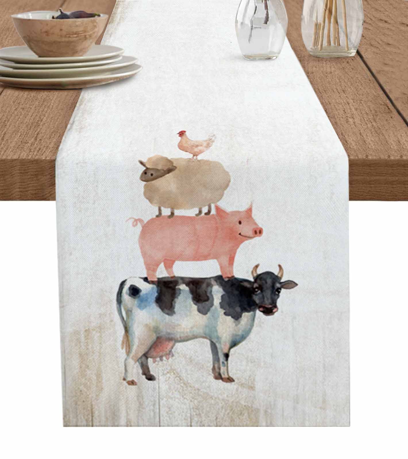 Table Runner Dresser Scarves 72 Inch Long, Farm Animal Chick Sheep Pig ...