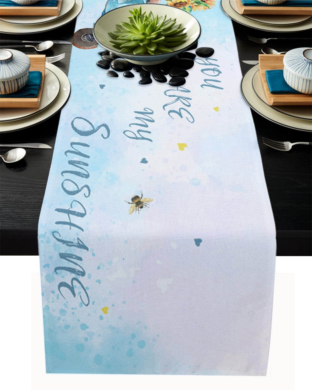 Table Runner Dresser Scarves 72 Inch Long, Farm Bee Watercolor Flowers ...