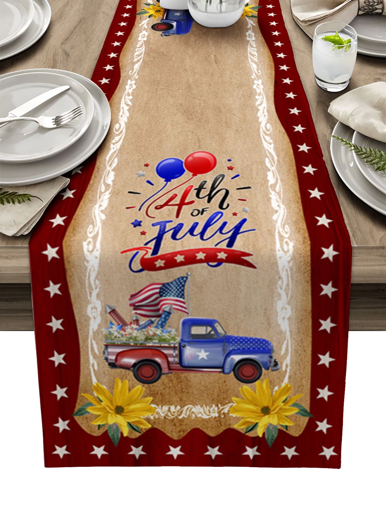 Table Runner Dresser Scarves 72 Inch Long, Flag Day Farm Truck Flower ...
