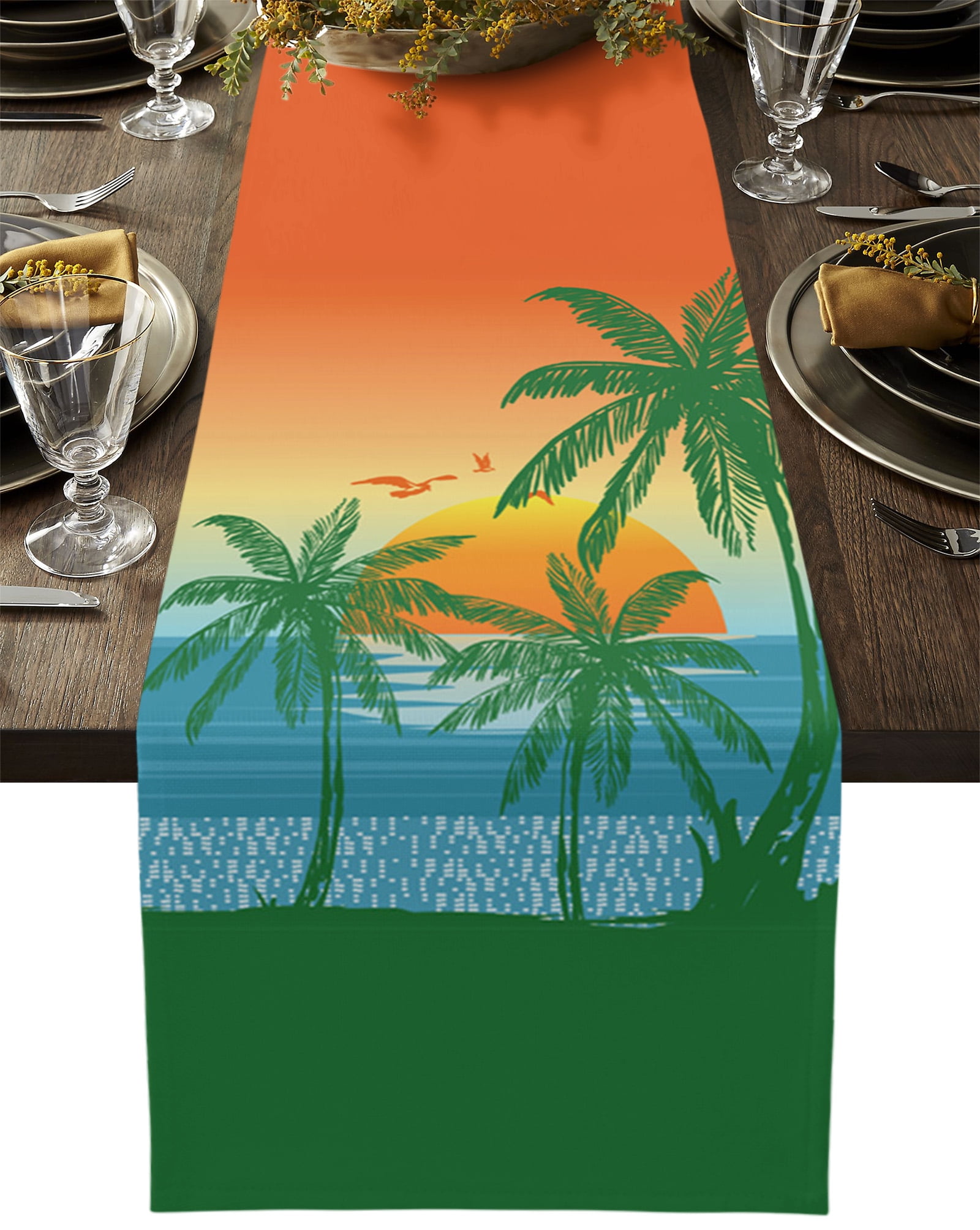 Table Runner Dresser Scarves 72 Inch Long, Geometry Lines Coconut Tree ...