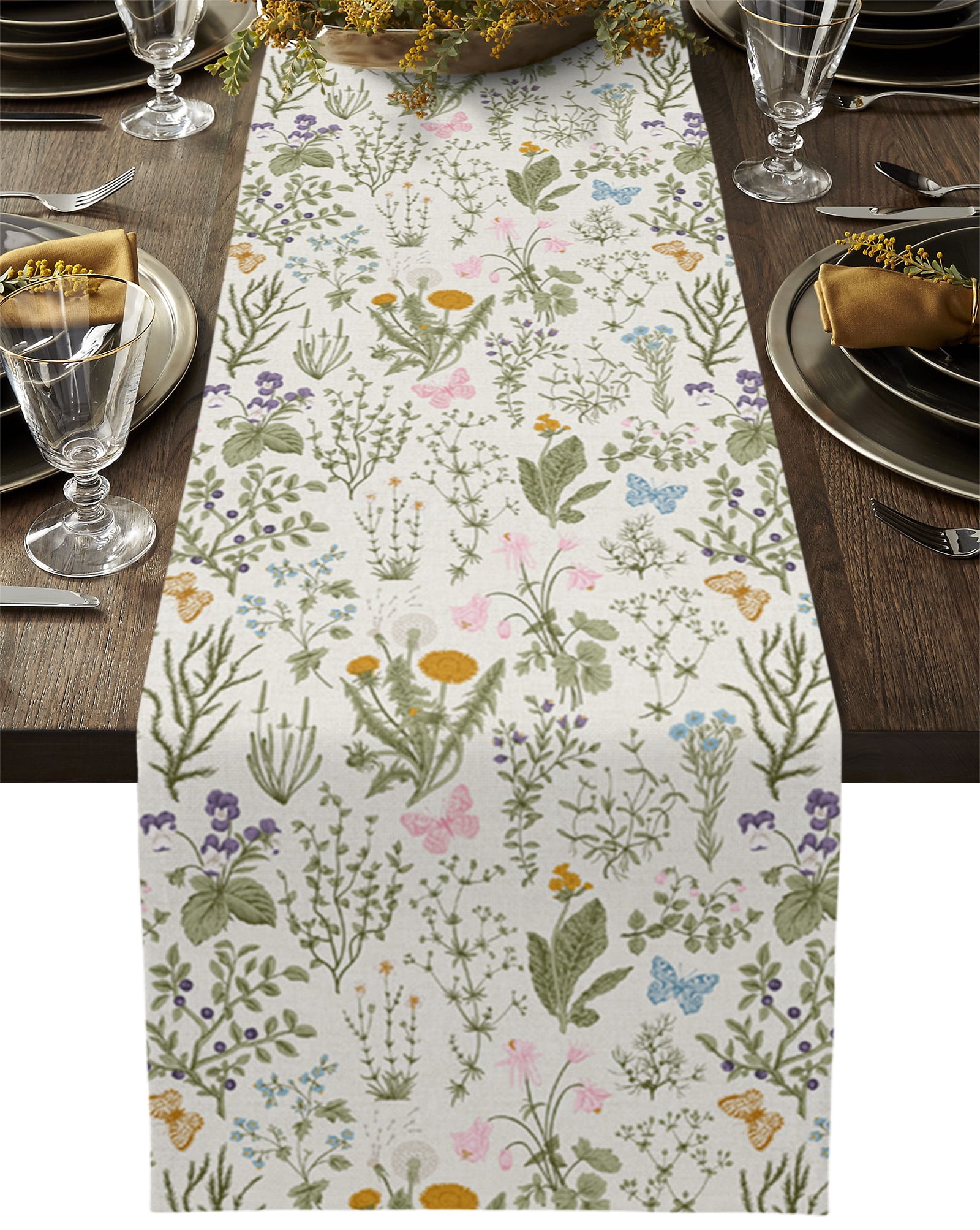 Table Runner Dresser Scarves 72 Inch Long, Herb Plants Botanical Leaves ...