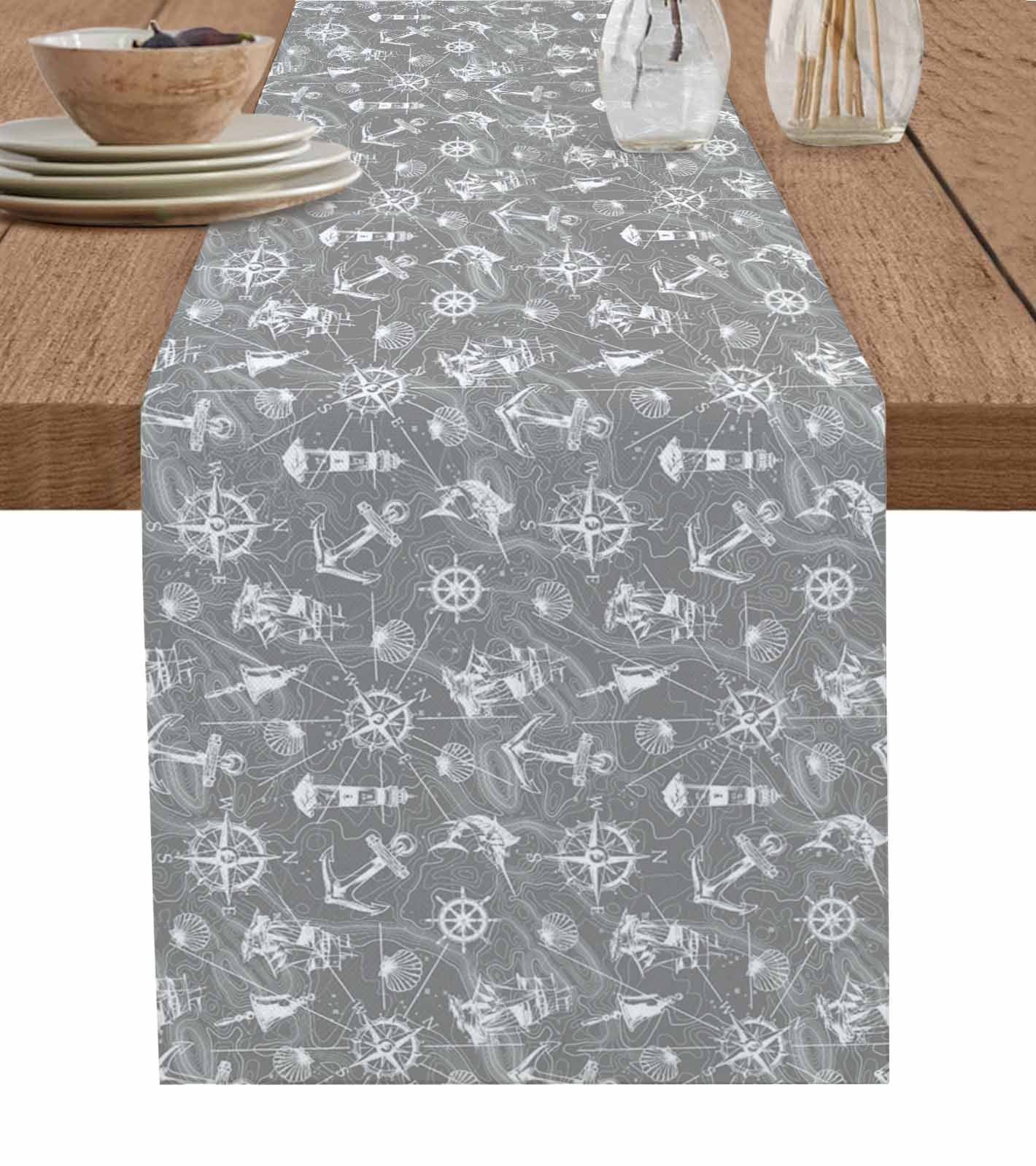 Table Runner Dresser Scarves 72 Inch Long, Marine Anchor Compass Shell ...