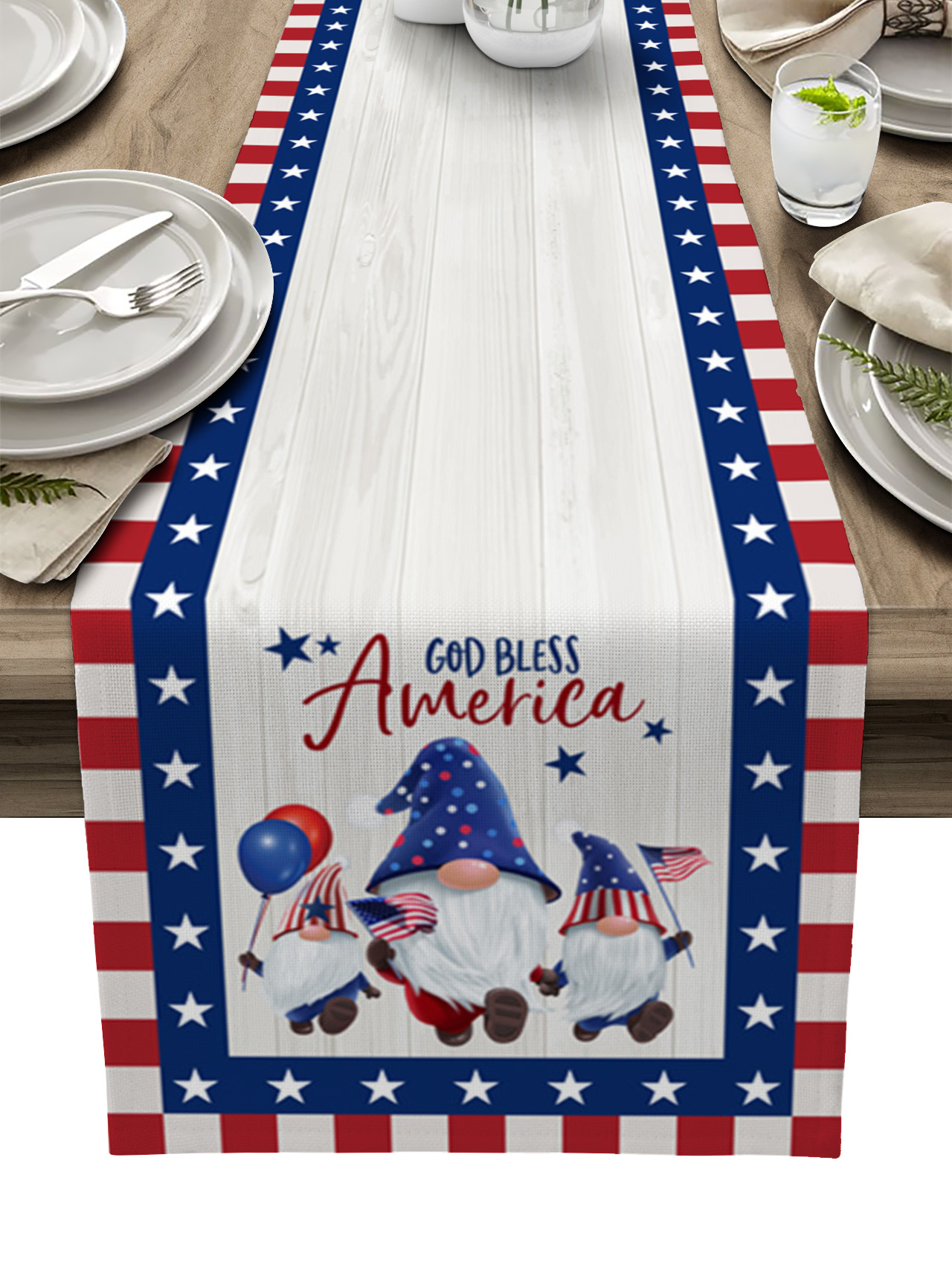 Table Runner Dresser Scarves 72 Inch Long, Memorial Day Patriotic Gnome ...