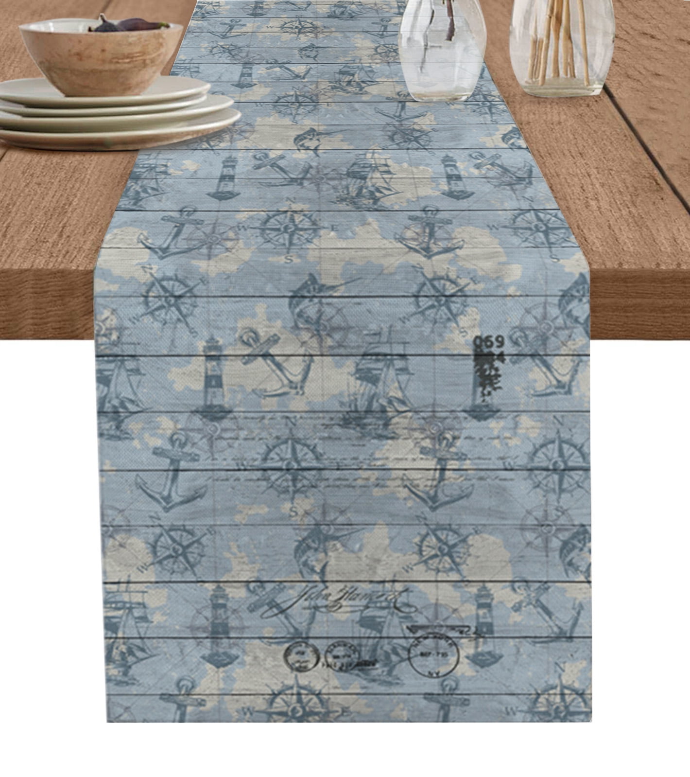 Table Runner Dresser Scarves 72 Inch Long, Nautical Anchor Rudder ...